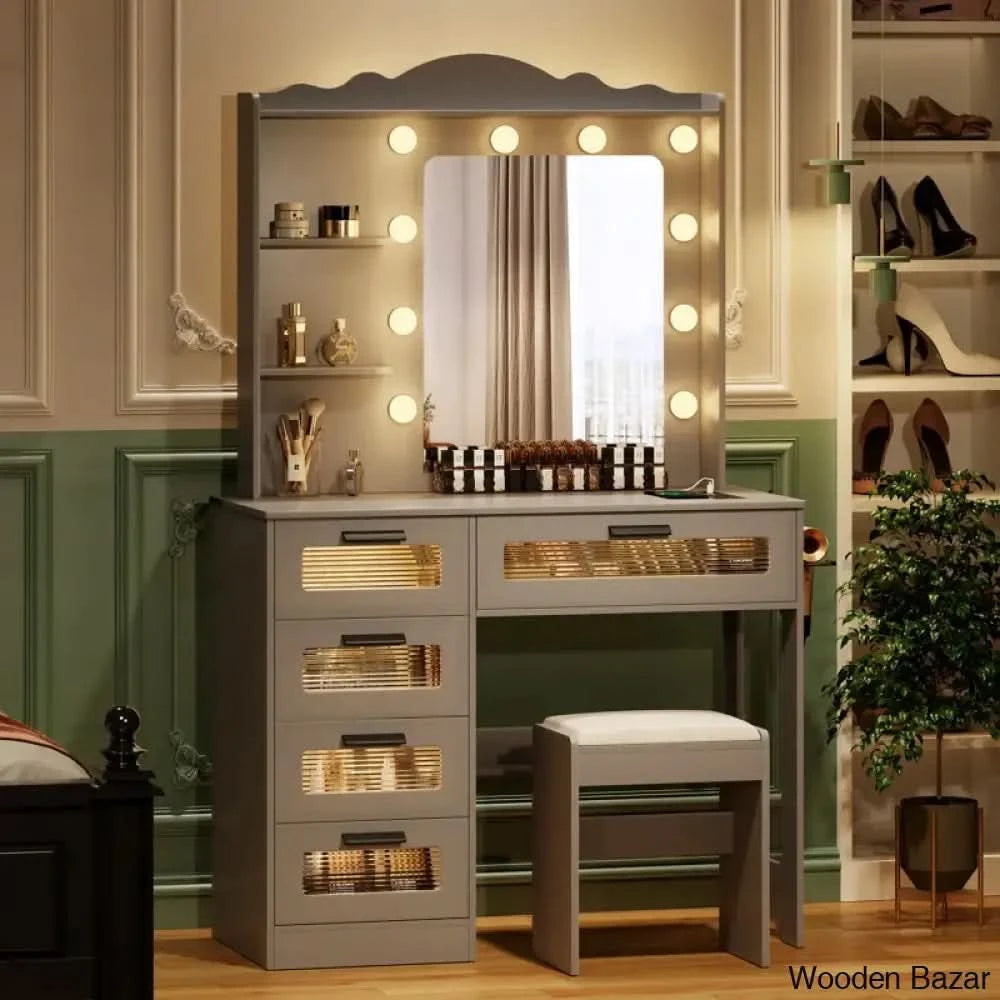 Ravan Makeup Vanity Dressing Table with 3 Lighting Colors Mirror and ...