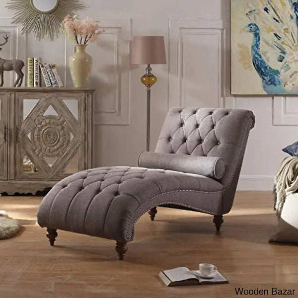 Rosevera Teofila Tufted Chaise Lounge Chair Standard Gray Wooden Bazar