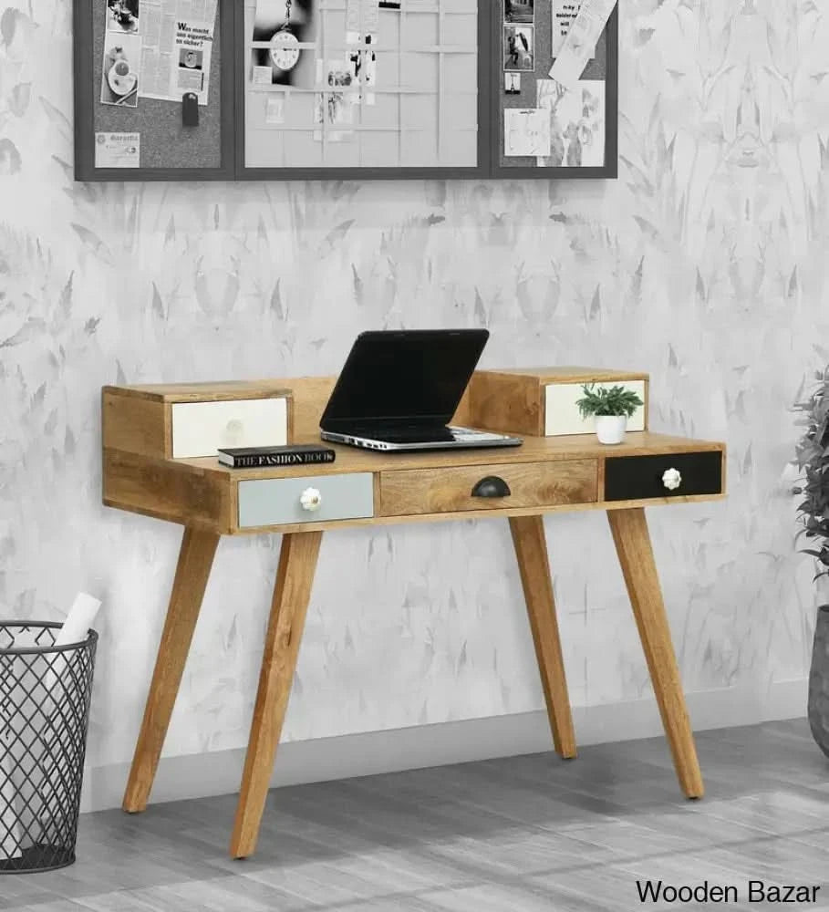 Viterbo Solid Wood Study Table In Natural Finish | Wooden Bazar